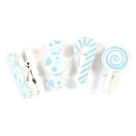 6 pinces décoratives candy bar bleu en bois